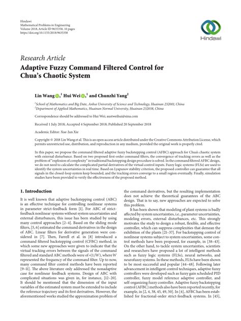 pdf adaptive fuzzy command filtered control for chua s chaotic system