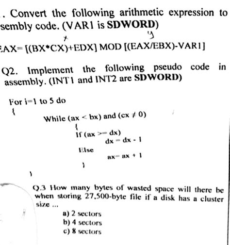 solved solve the following assembly language questions only