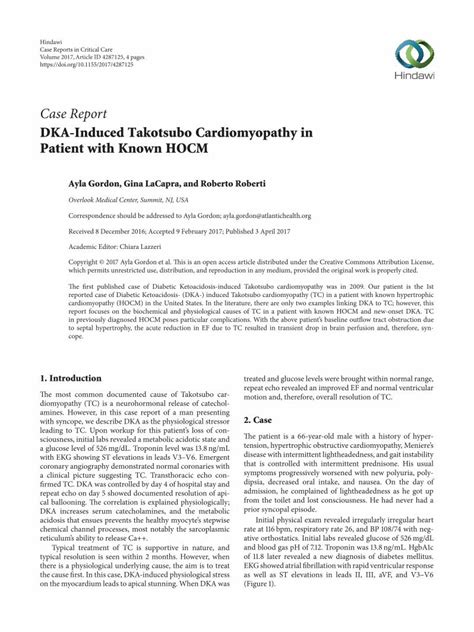 PDF DKA Induced Takotsubo Cardiomyopathy In Patient With Known