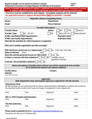 Fillable Online Med Stanford Malpractice Certificate Request