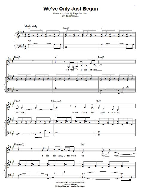 We Ve Only Just Begun Sheet Music Direct