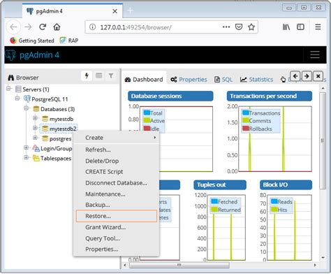 backup and restore postgres database with pgadmin 4