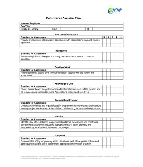 Employee Performance Appraisal Form Template Doctemplates Images And