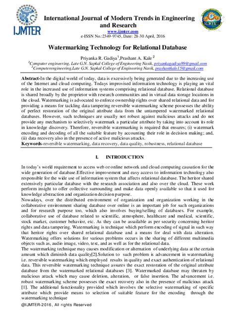 pdf watermarking technology for relational database editor ijmter