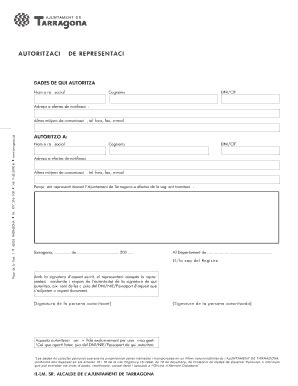 Fillable Online Autoritzaci De Representaci Ajuntament De Tarragona