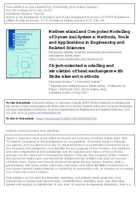 Pdf Object Oriented Modelling And Simulation Of Heat Exchangers With