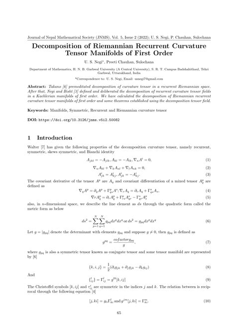 pdf decomposition of riemannian recurrent curvature tensor manifolds of first order
