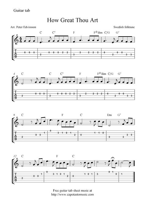 How Great Thou Art Easy Free Christian Guitar Tablature Sheet Music