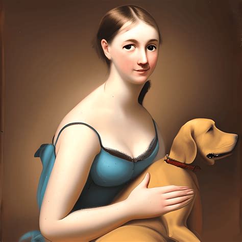Gemälde Nacktes Mädchen mit Hund aus den 1850er Jahren Creative Fabrica