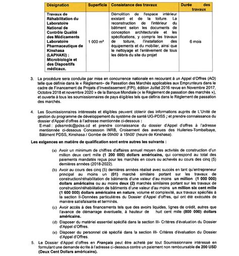 Mediacongo Net Offre D Emploi Travaux De R Habilitation Des Deux