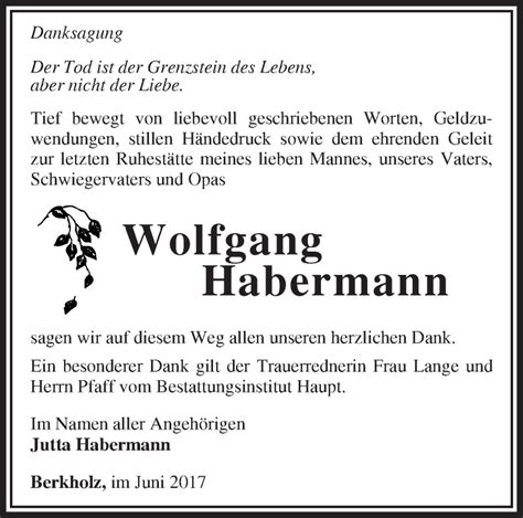 Traueranzeigen von Wolfgang Habermann Märkische Onlinezeitung