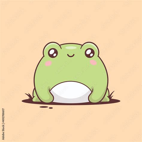 Green Frog Toad Kawaii Cartoon Character Cute Chubby Frog Drawing