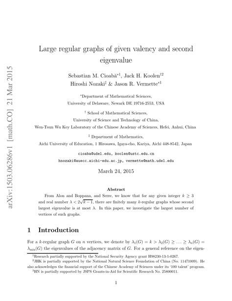 pdf large regular graphs with given valency and second eigenvalue