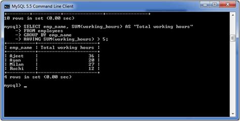 MySQL Having Clause Javatpoint
