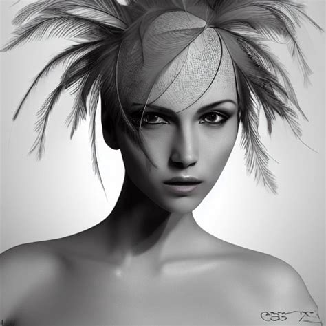 Hyper Realistic Portrait Of Sexy Girl 3D Having A Feather Cap