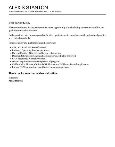 Perioperative Nurse Cover Letter Velvet Jobs