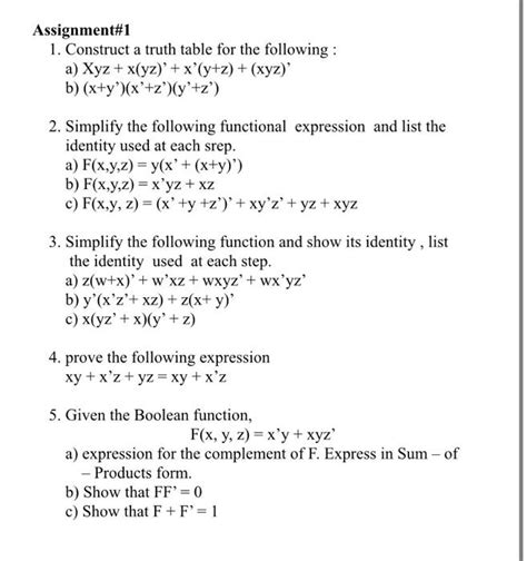 Solved Assignment Construct A Truth Table For The Chegg