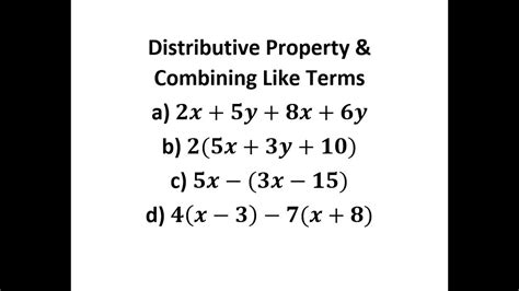 distributive property and combining like terms youtube