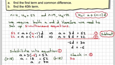 Finding The First Term And Common Difference Of An Arithmetic Sequence Youtube