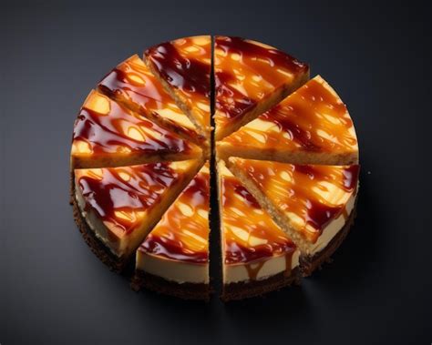 Una Tarta De Queso Con Salsa De Caramelo Encima Vector Premium