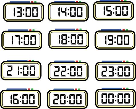 Digital Clock Time Flat Vector Set With Hours Digital Number
