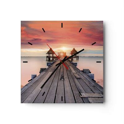 Horloge Murale En Verre 30x30cm Silencieuse Pont Bois Marche Wall Clock