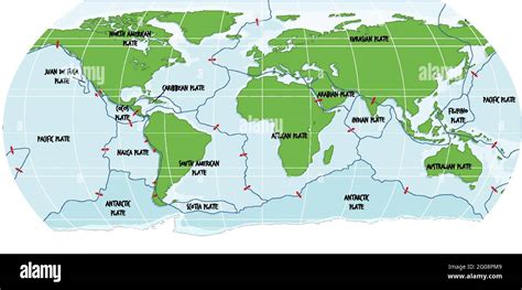 Mapa del Mundo que muestra la ilustración de los límites de las placas