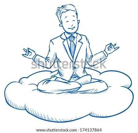 Business Man Sitting On Cloud Smiling Meditating And Relaxing In