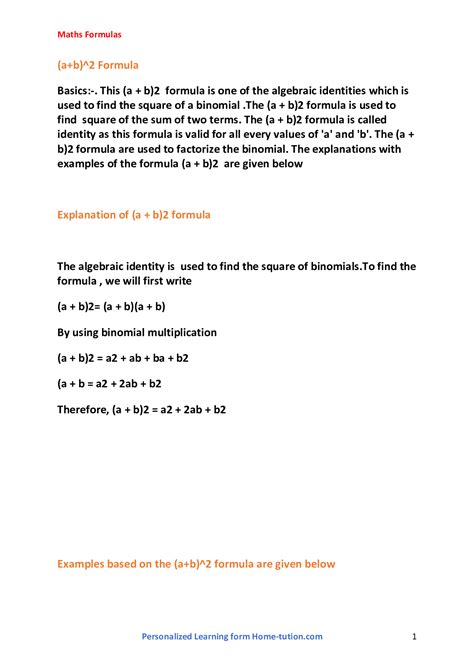 a plus b whole square formula application and examples a b 2 formula