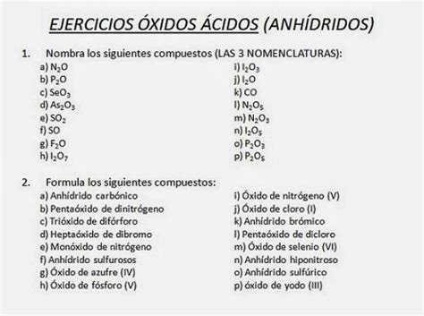 Tema 8 Formulación Óxidos ácidos Ejercicios