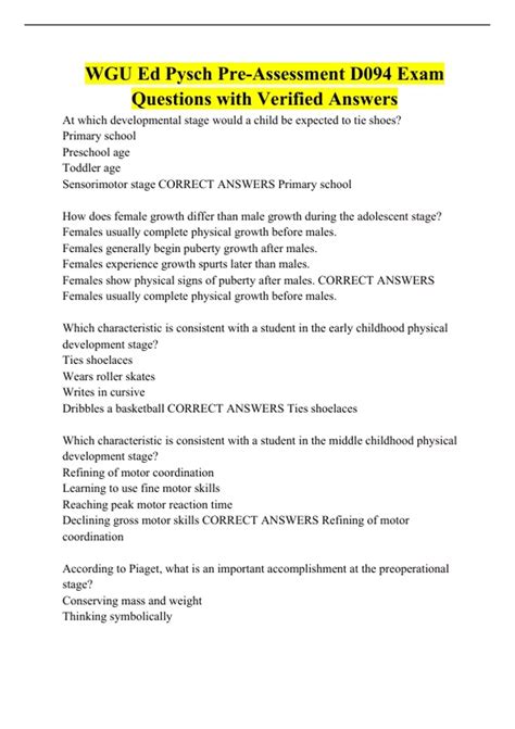 WGU Ed Pysch Pre Assessment D094 Exam Questions With Verified Answers
