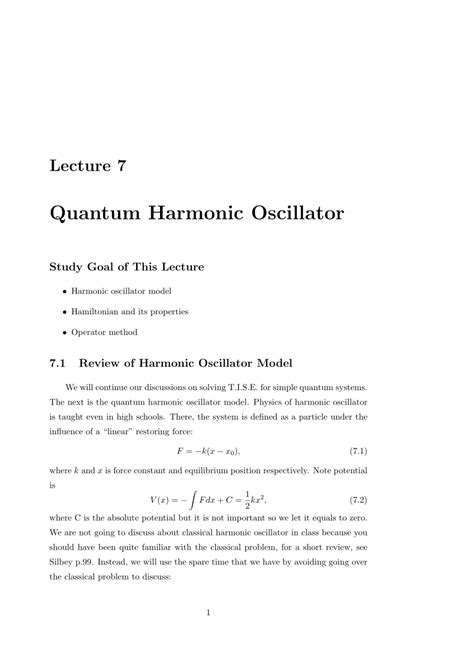 Pdf Quantum Harmonic Oscillator