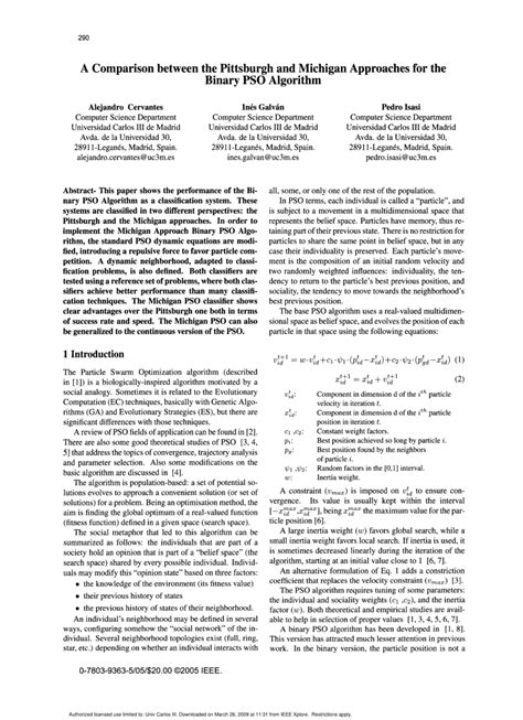 pdf a comparison between the pittsburgh and michigan approaches for the binary pso algorithm