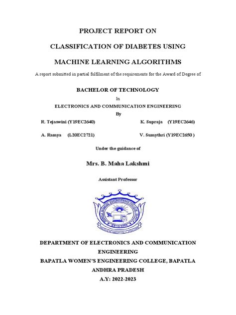project report on classification of diabetes using machine learning algorithms pdf machine