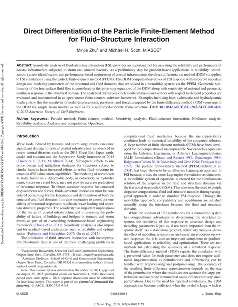pdf direct differentiation of the particle finite element method for fluid structure interaction