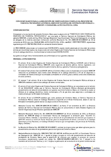 Convenio Marco Ciauto CONVENIO MARCO PARA LA ADQUISICIÓN DE VEHÍCULOS