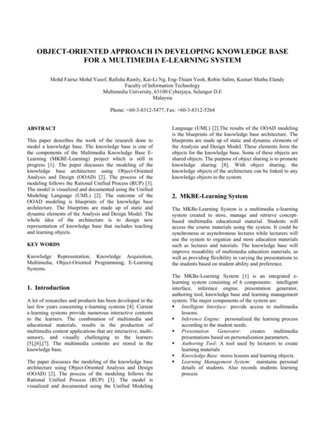 object oriented knowledge base for a multimedia e