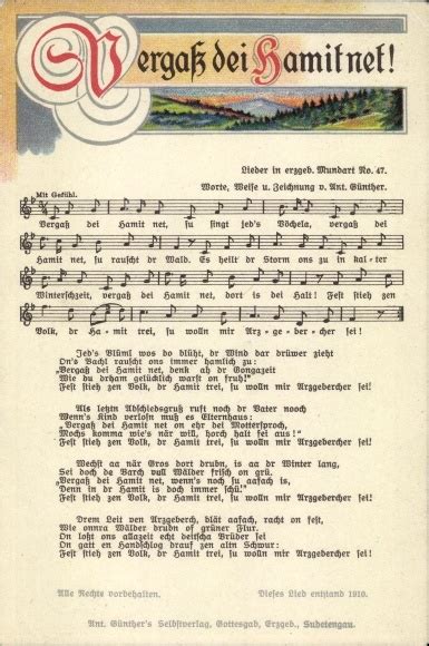 Lied Ansichtskarte Postkarte G Nther Anton Erzgebirgische Mundart