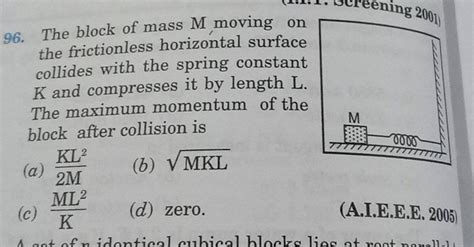 the block of mass m moving on the frictionless horizontal surface collid