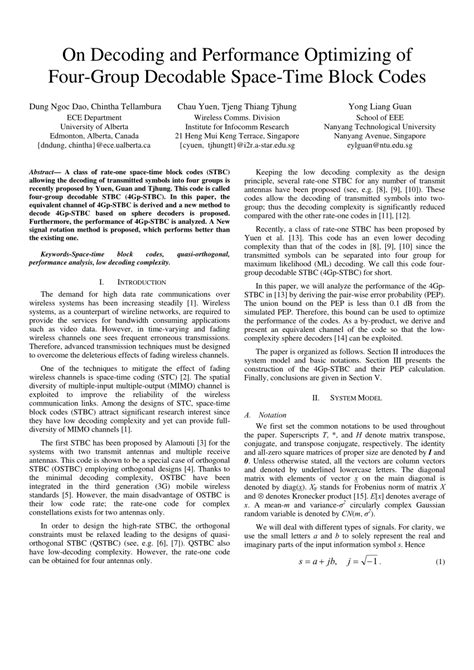 pdf on the decoding and optimizing performance of four group decodable space time block codes