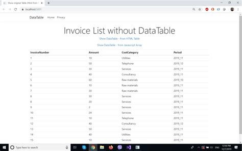 datatable js tutorial for core razor pages application part 1 dev community