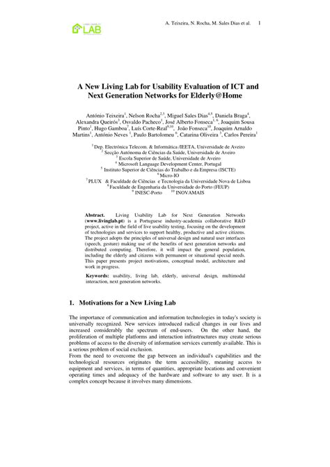 pdf a new living lab for usability evaluation of ict and next generation networks for elderly