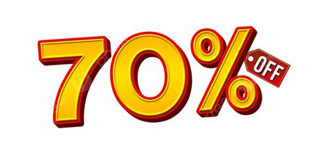 3d Brillante Dorado Y Rojo 70 Por Ciento De Descuento Vector PNG 3d