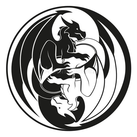 Dragones En Un Círculo Dragón Símbolo Tatuaje Negro Y Blanco Vector