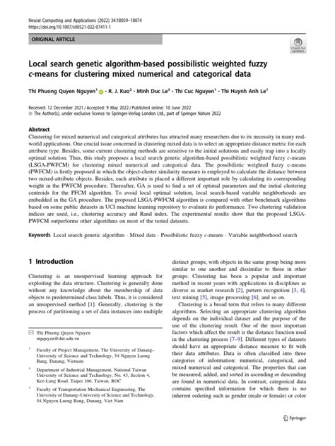 local search genetic algorithm based possibilistic weighted fuzzy c means for clustering mixed