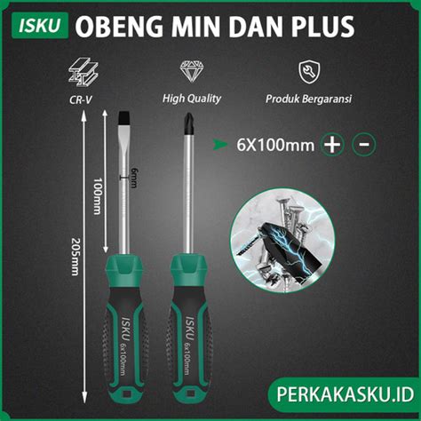Promo ISKU Obeng Magnet Plus Minus Set 6 100mm Obeng Listrik Set