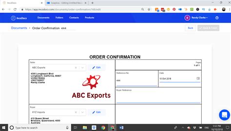order confirmation document for import export shipments incodocs