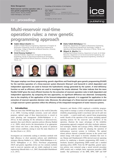 pdf multi reservoir real time operation rules a new genetic programming approach