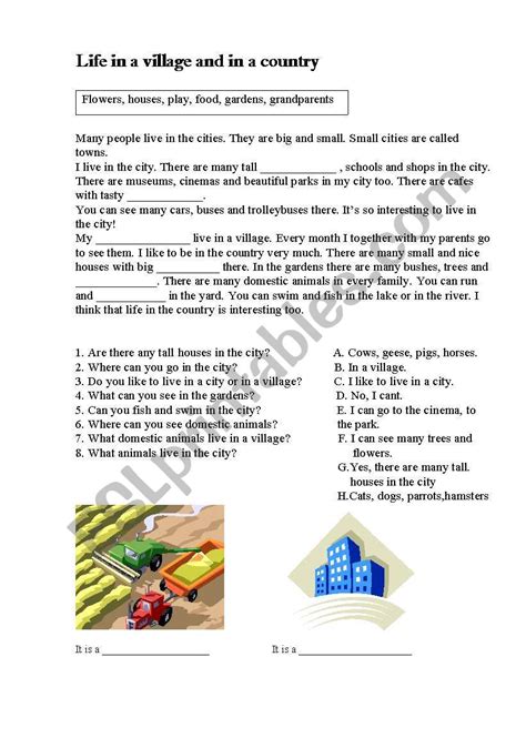 Life In A Village And In A Town ESL Worksheet By Rodzunka