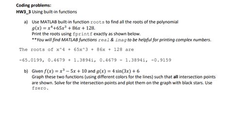 solved coding problems hw3 3 using built in functions a